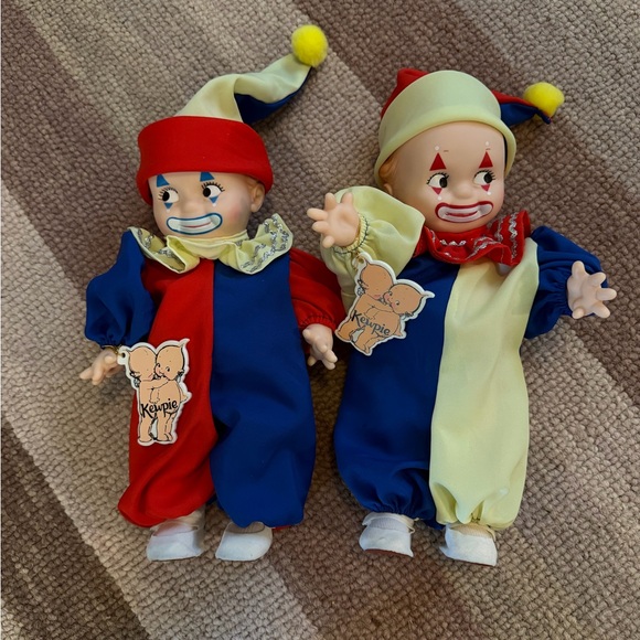 Other | Kewpie Clown Pair Plush Dolls Red Blue Cream Jester Outfits ...
